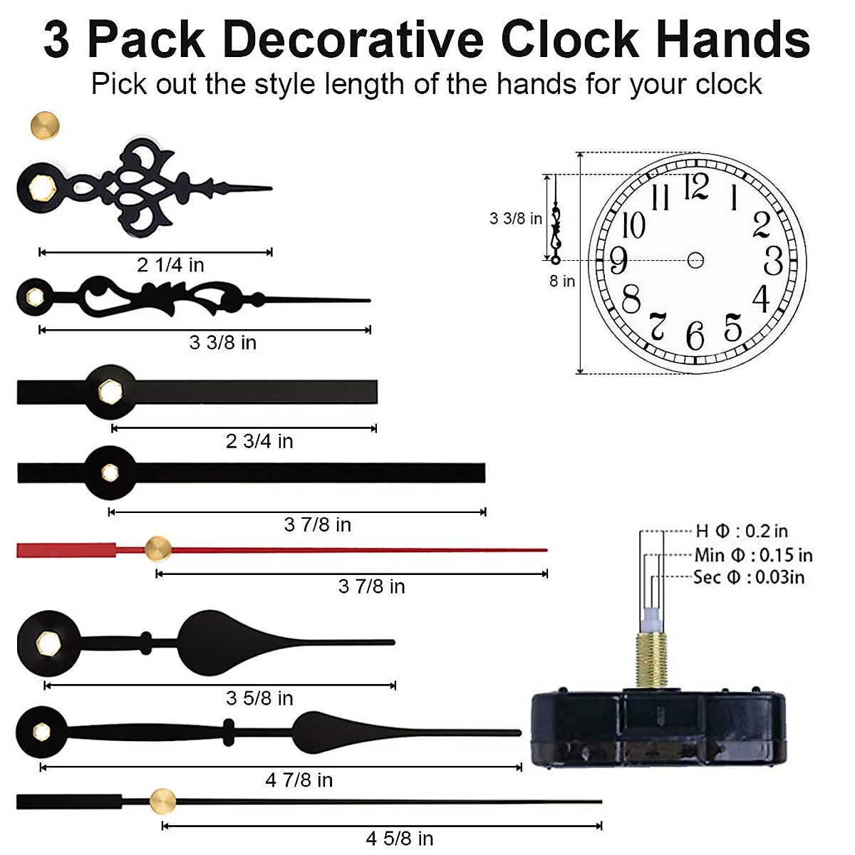 EMOON High Torque 12888 Clock Movement Mechanism with 3 Pairs of Hands, Silent Sweep Quartz Clock Motor Kit for Clock Repair DIY Replacement