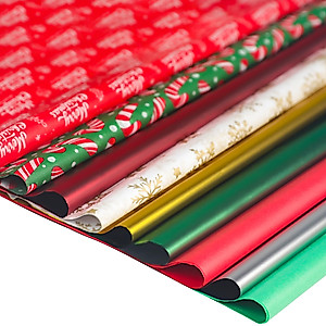BLEWINDZ 100 Sheets Christmas Tissue Paper for Gift Wrapping Bags, 20'' x 20'' Christmas Sparkle Metallic Gift Wrapping Paper Bulk for Xmas Birthday Holiday Decor (10 Patterns)