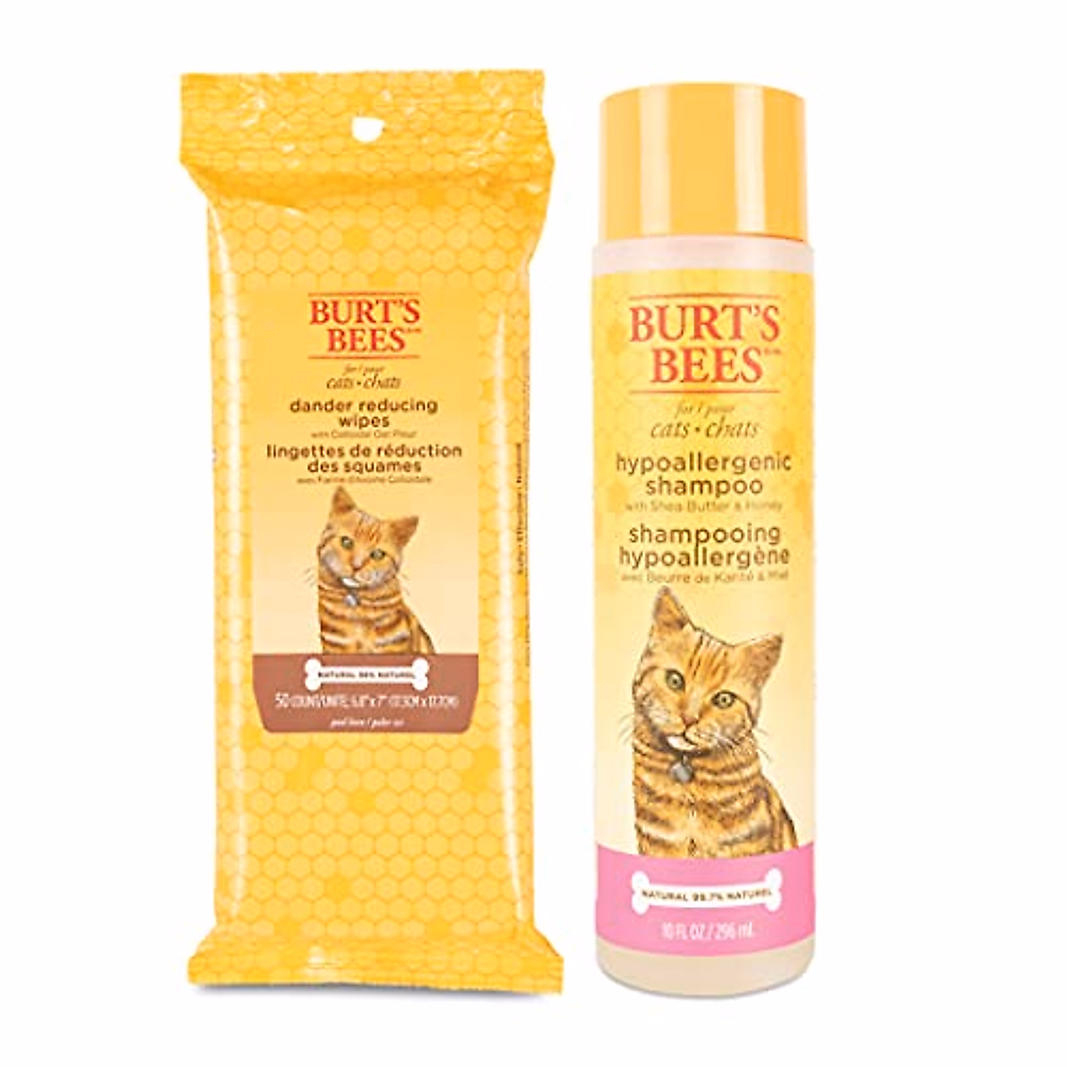 Burt's Bees for Cats Hypoallergenic Shampoo and Dander Reducing Grooming Wipes - Cat Shampoo and Wipes for Cat Dander, Cat Grooming Supplies, Cat Shampoo, Cat Wipes, Pet Wipes Cats
