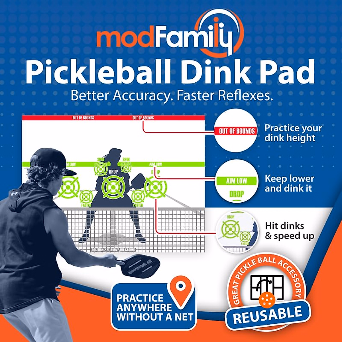 Pickleball Wall 3'x4' Dink Master Pickleball Practice Board, Pickleball Dink Master Pad, Transform Any Wall Into A Pickle Ball Court by Modfamily