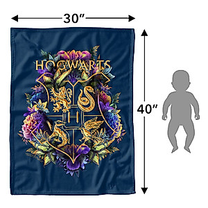 Harry Potter Lightweight Baby Blanket, 30"X40", Hogwarts Multi-Colored Floral Crest Unisex for Infants Girls & Boys