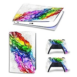 FOTTCZ Vinyl Skin for PS5 Digital Edition Console & Controllers Only, Sticker Decorate and Protect Equipment Surface, Rainbow Watercolor