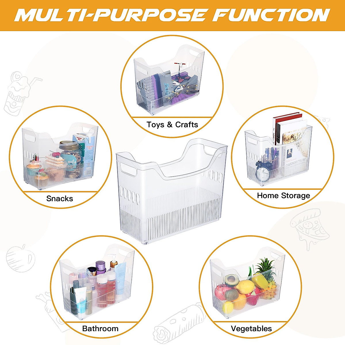 Beeveer 4 Pcs Plastic Freezer Organizer Bins with Wheel Tall Narrow Kitchen Pantry Organizer Snack Storage Containers for Office Refrigerator(10 x 13.3 x 5.5 Inch)