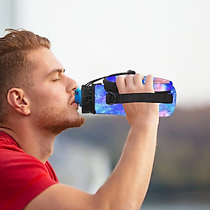 AUPET Water Bottle Sling Bag Sleeve Holder Carrier 25/32/40/64 oz,Insulated Crossbody Water Bottle Case Cover with Strap and Pockets for Men/Women Walking Hiking Camping (25oz, blue starry sky)