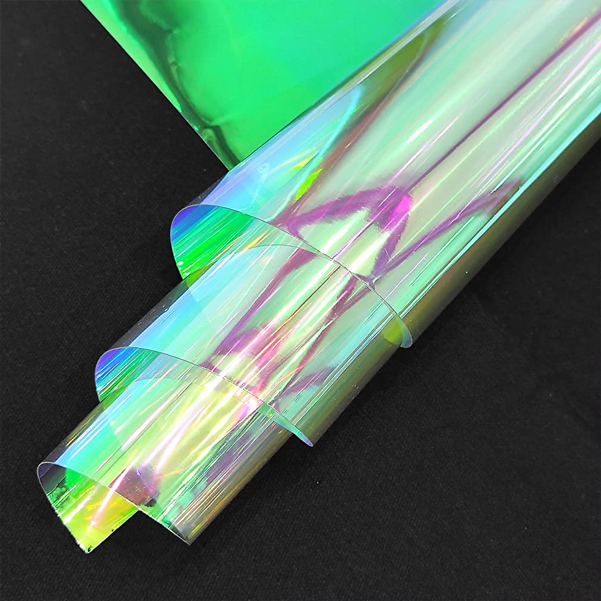 12x53 Inch Iridescent Holographic Clear PVC Fabric Transparent Laser Rainbow Vinyl for DIY Patchwork Bags Bows Jewlery Making