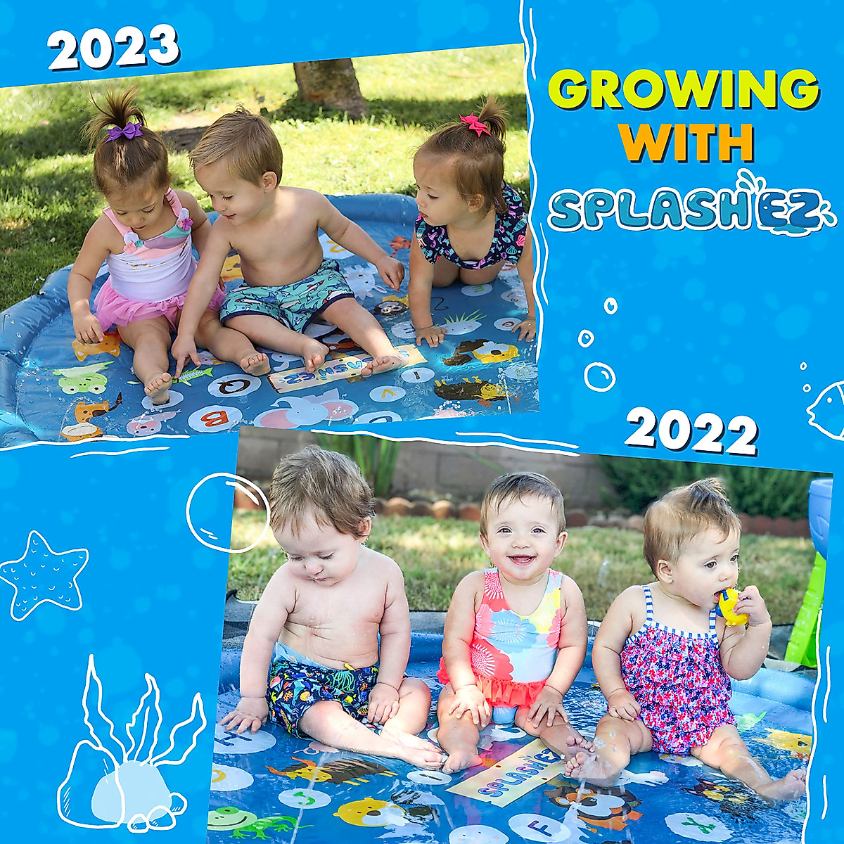 SplashEZ 3-in-1 Splash Pad, Sprinkler for Kids & Baby Pool for Learning – Toddler Sprinkler Pool, 60’’ Outside Water Toys – “from A to Z” Outdoor Play Mat for Babies & Toddlers