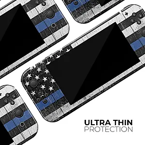 Design Skinz - Compatible with Nintendo Switch Console + Joy-Con - Skin Decal Protective Scratch-Resistant Removable Vinyl Wrap Cover - Distressed Wood Patriotic American Flag with Thin Blue Line
