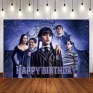Wednesday Addams Birthday Party Decoration Cloth Wednesday Addams Party Photo Background Kids Birthday Photography Background TV Show Poster Vinyl 5x3ft