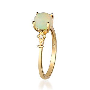 Gin & Grace 14K Yellow Gold Natural Ethiopian Opal Ring with Real Diamonds|Ethically, authentically & organically sourced (Round-cut) shaped opal hand-crafted jewelry for her | Opal Ring for women