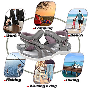 GRITION Women Hiking Sandals Comfortable Walking Sport Sandals Summer, Open Toe Athletic Sports Shoes Waterproof Lightweight For Travelling Outdoor Trekking Beach 8US/39EU Dark Grey