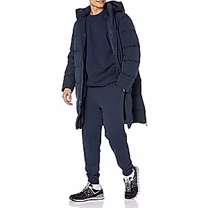 Amazon Essentials Men's Recycled Polyester Hooded Long Puffer, Navy, X-Large