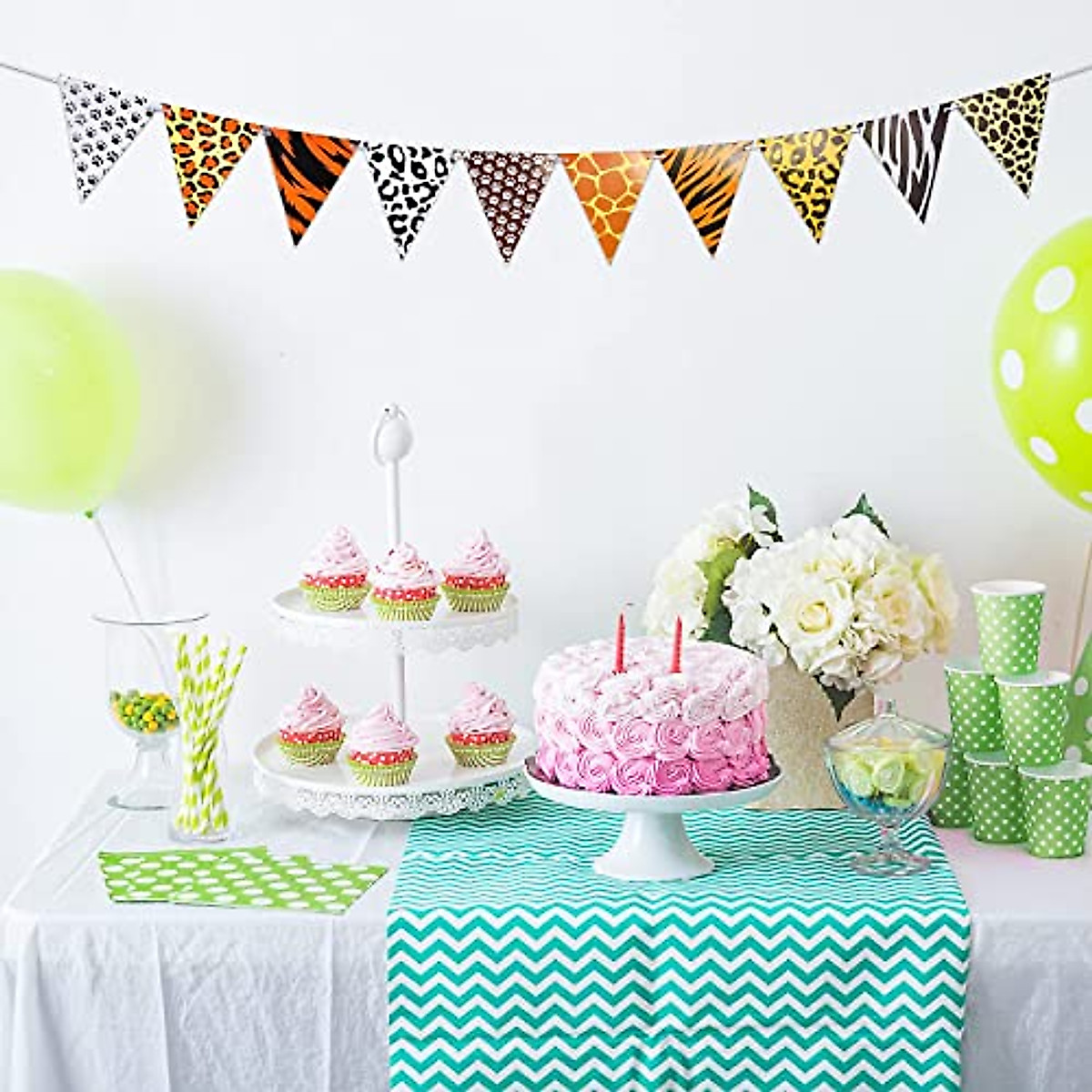 Thenshop 5 Pieces Jungle Theme Party Supplies Animal Safari Print Pennant Banners Jungle Animal Prints Animal Triangle Flag Banner for Animal Theme Party Zoo Jungle Safari Themed Party (Classic Style)