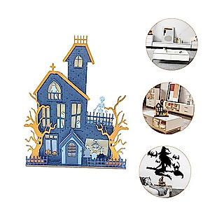 Garneck 1pc Haunted House Elf Ornament Desk Topper Wood Decor Halloween Decor Halloween Style Ghost House Sign Scene Village Houses Halloween Haunted House Figurine Halloween Supplies Doll