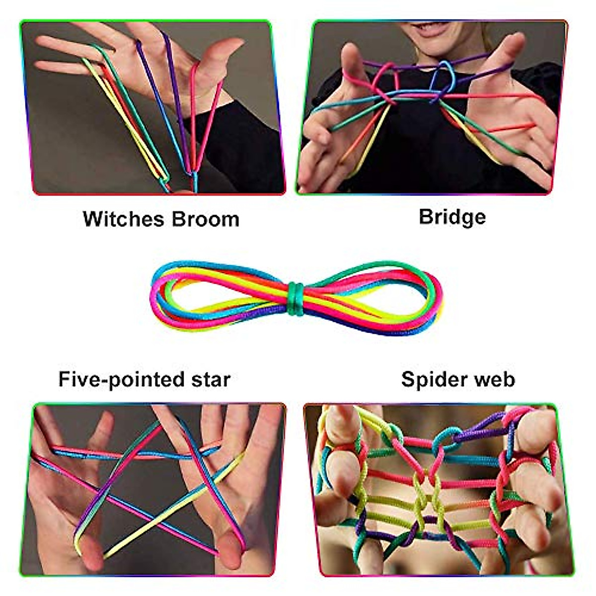 10 Pieces Cats Cradle String Finger Game String String Hand Game Finger Rope 63 Inch Long, Rainbow Color