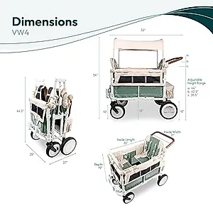 WONDERFOLD Volkswagen Stroller Wagon (4 Seater) - Collapsible Wagon Stroller with VW Bumper, Functioning Headlights, and All-Terrain XL Wheels