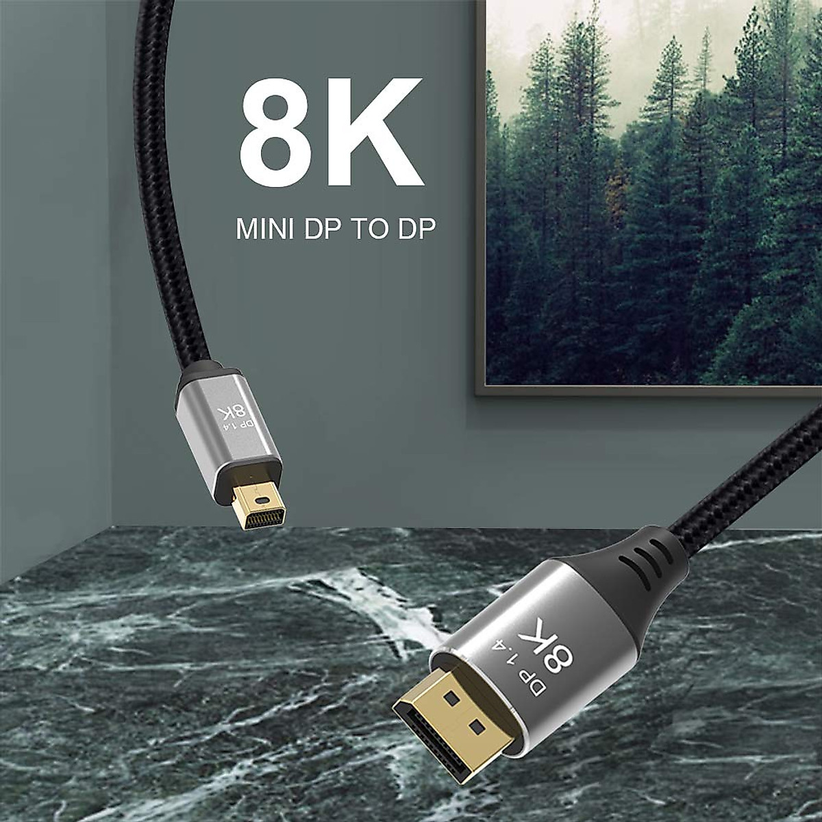 CABLEDECONN 2M 6.6FT Mini DP to DisplayPort 8K Cable 8K(7680x4320)@60Hz 4K@144Hz Display Port 1.4 Bi-Directional Transmission DP to Mini DisplayPort 8K
