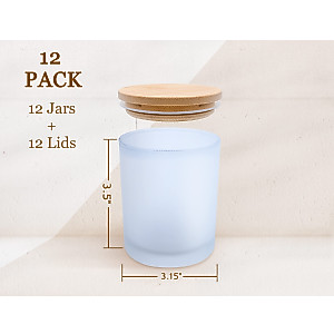 12 Pack Glass Candle Jars for Making Candles, 10 OZ Empty Candle Tins with Bamboo Lids, Bulk Clean Candle Containers Wholesale Candle Glass - Dishwasher Safe, Frosted