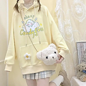 Ordabi Kawaii Hoodie Sheep Graphic Sweatshirt Oversized Aesthetic Pullover Japanese Preppy Alt Clothes Harajuku Streetwear (Apricot,L)