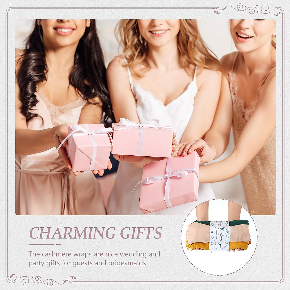 Ramede 50 Pack Pashmina Shawls and Wraps Bulk Wedding Favors Bridal Shawls Gifts for Guests with Thank You Cards (Many Color)