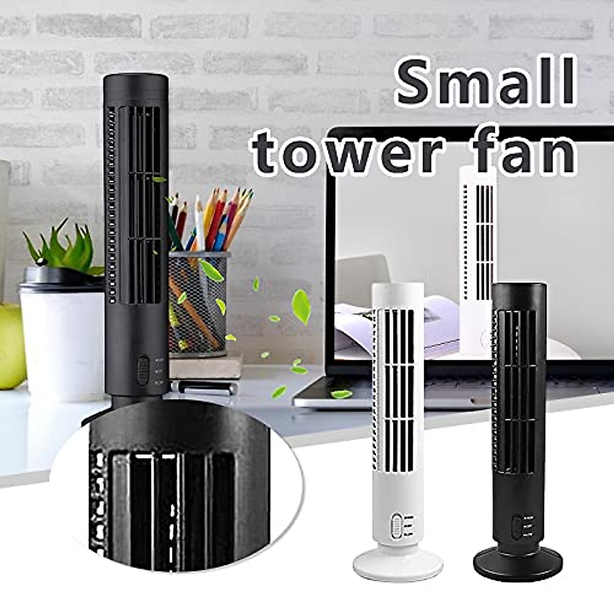 Tower Fan for Bedroom, USB Oscillating Cooling Fan Portable Bladeless Fan Standing Tower Fan Electric Fan Mini Vertical Air Conditioner Air Circulation Coolers for Bedroom Living Rooms Office (White)