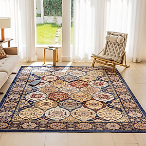 CHOSHOME Washable Rug 6x9 Vintage Boho Medallion Area Rugs with Non-Slip Backing Soft Stain Resistant Non-Shedding Low-Pile Floor Carpet Mat for Living Room Bedroom Kitchen Home Office,Gold/Multi