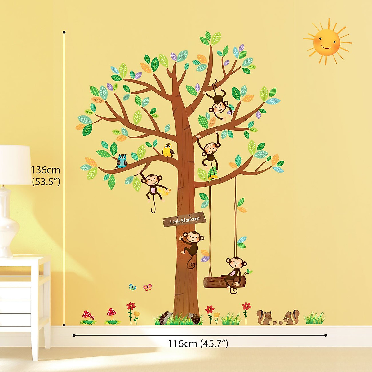 DECOWALL SG-1401P1402 9 Little Monkeys Tree and Height Growth Chart Kids Wall Stickers Wall Decals Peel and Stick Removable Wall Stickers for Kids Nursery Bedroom Living Room