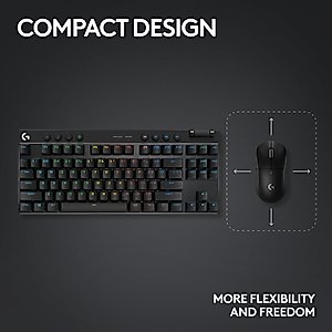 Logitech G PRO X TKL LIGHTSPEED Wireless Gaming Keyboard, Ultra-Portable Tenkeyless Design, LIGHTSYNC RGB, PBT keycaps, Linear Switches (GX Red) - Black