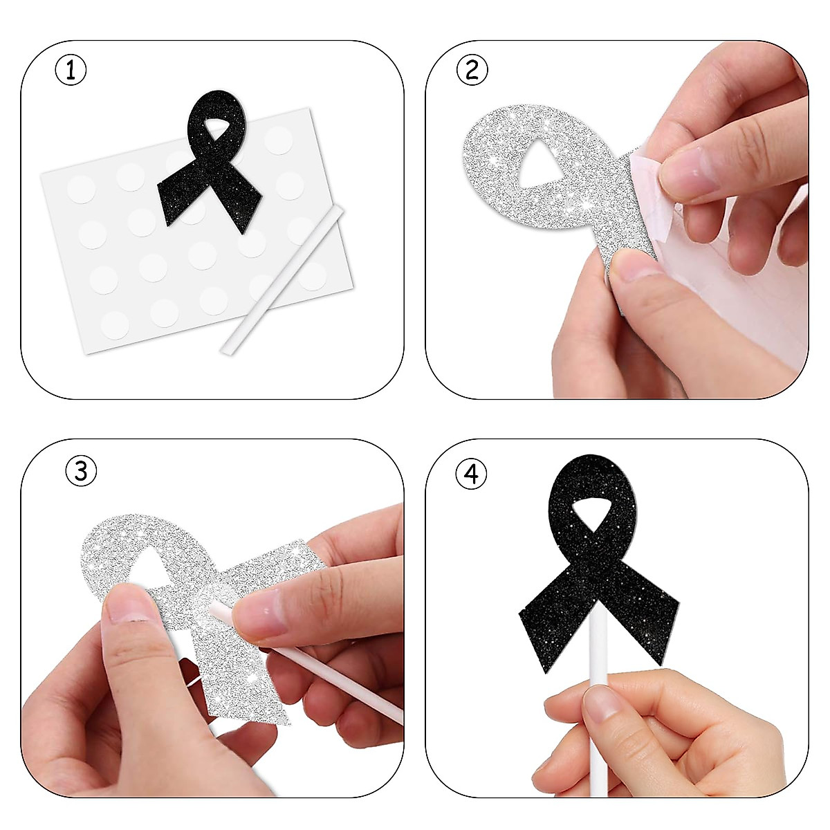 18pcs Black Glitter Dessert Cupcake Topper Cancer Chemo Free Survivor Warrior Theme Decor Supplies Breast Cancer Breast Care Awareness Birthday Party Decoration