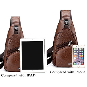 Rullar PU Sling Bags Chest Shoulder Crossbody Messenger Travel Hiking Multipurpose Daypack Purse Backpack for Mens Dark Brown