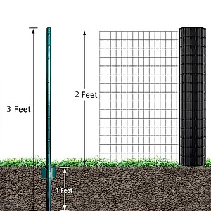 ARIFARO Fence Posts 3 Feet Sturdy Duty Metal Fence Post, Pack of 10, 3-4-5-6-7 Feet No Dig Garden U Post for Wire Fencing Steel Post for Yard, Outdoor Wire