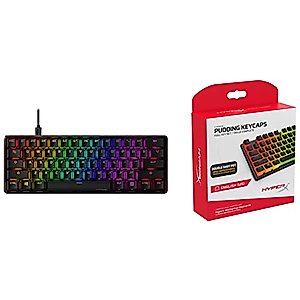 HyperX Alloy Origins 60 - Mechanical Gaming Keyboard & Pudding Keycaps - Double Shot PBT Keycap Set with Translucent Layer, for Mechanical Keyboards - Black