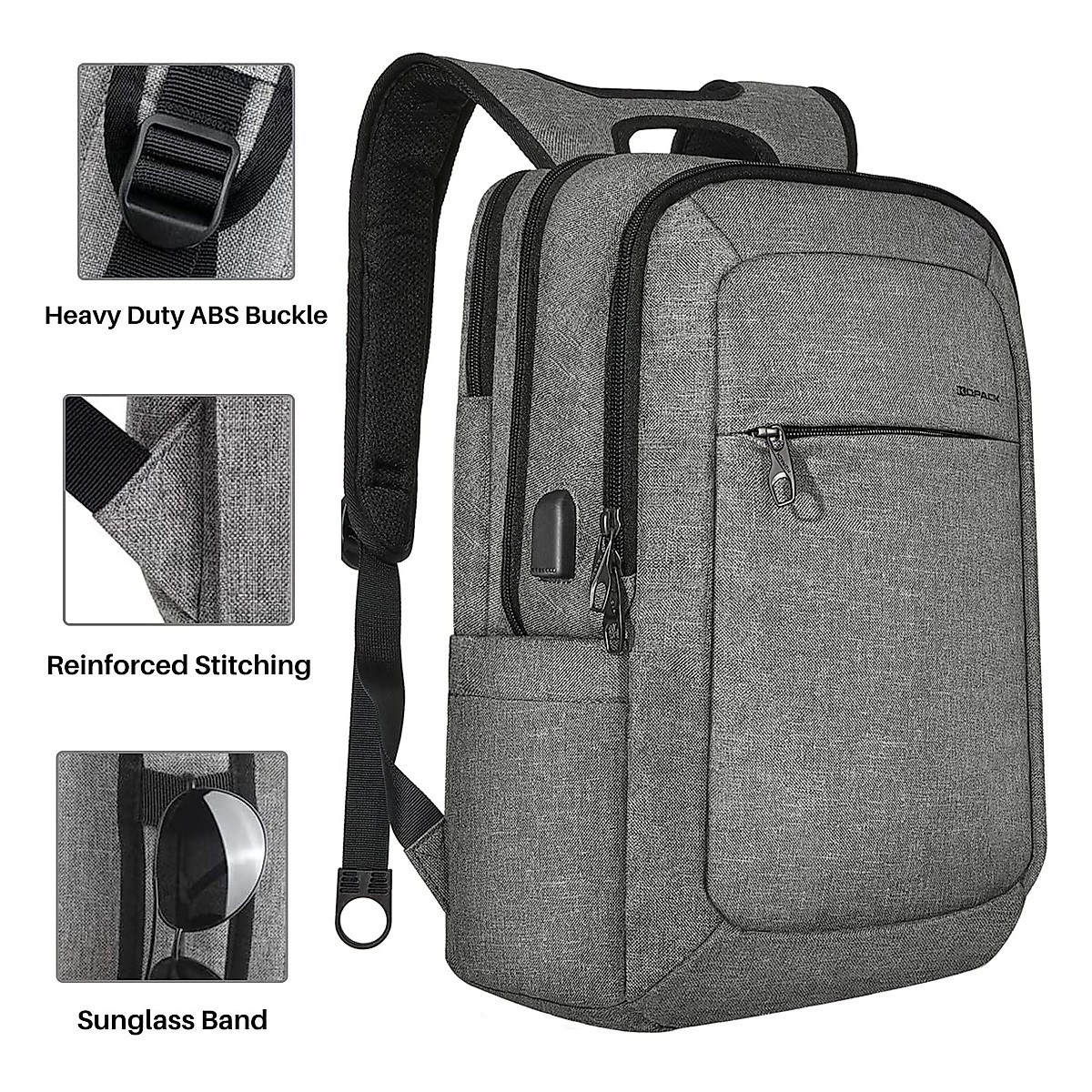 SLOTRA Laptop Backpack, 15.6 Inch Anti Theft Slim Laptop Backpack with USB Charging Port, Water Resistant Business Laptop Backpack for Men/Women, Durable College School Backpack Grey