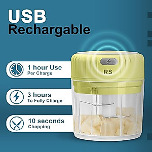 Real Simple Electric Mini Food Processor | Great for Garlic, Onion, Ginger, Jalapeño, Mini Chopper for Quick Food Prep Station | Portable USB Charging, 250 ML Food Container | Yellow