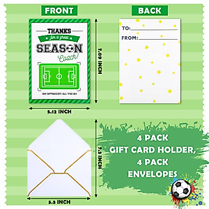 GlikCeil 4 Sets Soccer Coach Gift Card Holder Thanks Coach Gift Card Holders with Envelope Thank You for a Great Season Coach for Coach Team Gifts