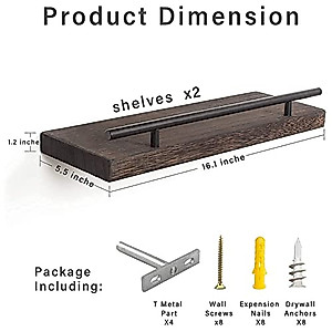 Corner Floating Shelves Set of 16.1" L x 5.5" D Dark Brown Wall Shelf for Wall Storage,Natural Wood Floating Shelf for Bathroom, Living Room,Kitchen Wall Decor