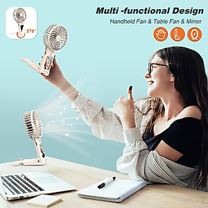 Yucime Handheld Portable Fan Desk Fan, Powerful Personal Fan 4 Adjustable Speed USB Recharging Battery Operated Mini Fan with Makeup Mirror for Stylish Girl Kids Women Men 1 Count (Pack of 1)