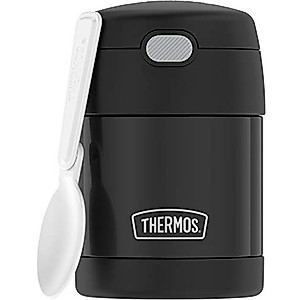 THERMOS FUNTAINER 10 Ounce Stainless Steel Vacuum Insulated Kids Food Jar with Folding Spoon, Navy & FUNTAINER 10 Ounce Stainless Steel Vacuum Insulated Kids Food Jar with Folding Spoon, Black
