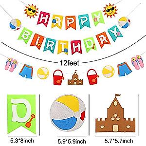 Beach Birthday Banner Garland Decorations for Hawaiian Aloha Luau Beach Pool Barbecue Party Beach Ball Happy Birthday Party Favor Supplies