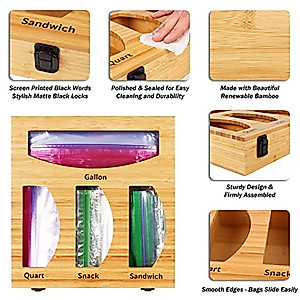 EIDEAL™ | Ziplock Bag Storage Organizer for Kitchen Drawer | Baggie Organizer | Ziploc Plastic Bag Storage | Space Saving Organization | Bamboo Organizer | Ziplock Bag Storage |