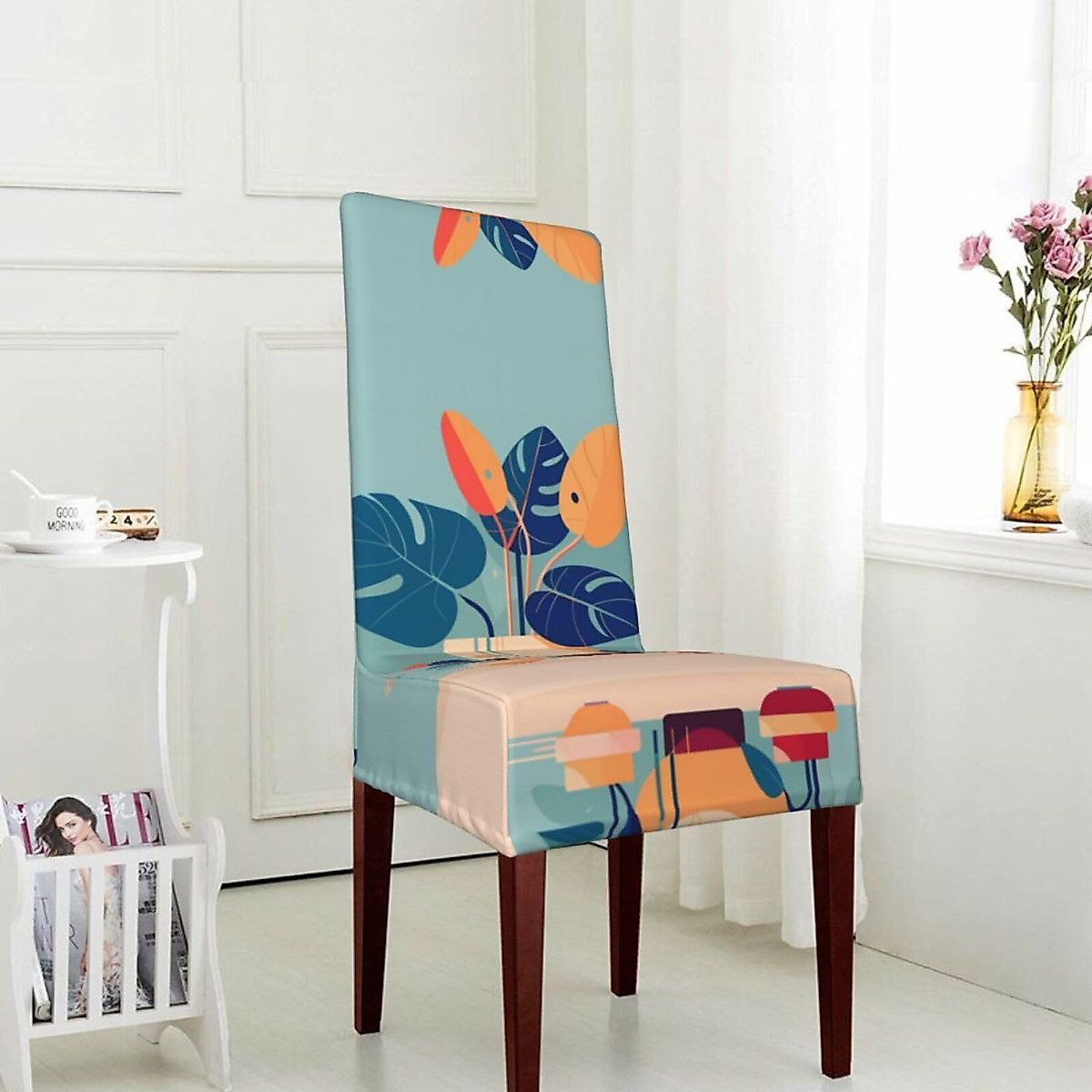 ZYVIA Protection Cover for Dining Chair Comfortable Elasticity Removable Chair Cover for Most Parson Chairs Sew-in for A Secure Fit Blue Orange Turtleback Bamboo
