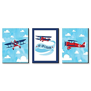 Big Dot of Happiness Taking Flight - Airplane - Vintage Plane Baby Boy Nursery Wall Art and Kids Room Decorations - Gift Ideas - 7.5 x 10 inches - Set of 3 Prints