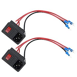 DEVMO 2pcs 10A 250V Rocker Switch Power Socket Inlet Module Plug 5A Fuse Switch with 18 AWG Wiring 3 Pin IEC320 C14 Connected Terminal Crimps and Wires
