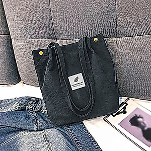 Classic Carry on Bag for Girls Corduroy Travel Bag Tote Color Fashion Shoulder Satchel Bag Bag Women Hand Bag, Black