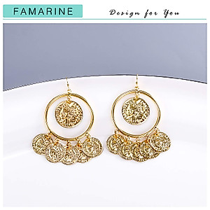Vintage Tribal Chandelier Portrait Coins Drop Dangle Earrings for Women Costume Jewelry Gold