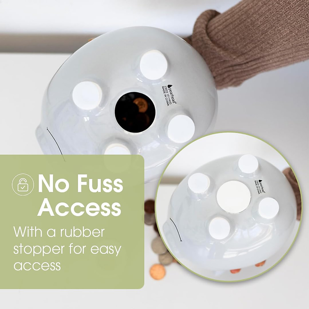 Pearhead Large Ceramic Piggy Bank, Ideal for Boys and Girls, Kids Money and Coin Bank, Perfect Baby Boy Nursery Décor, Great Gift and Newborn Keepsake, Solid Gray