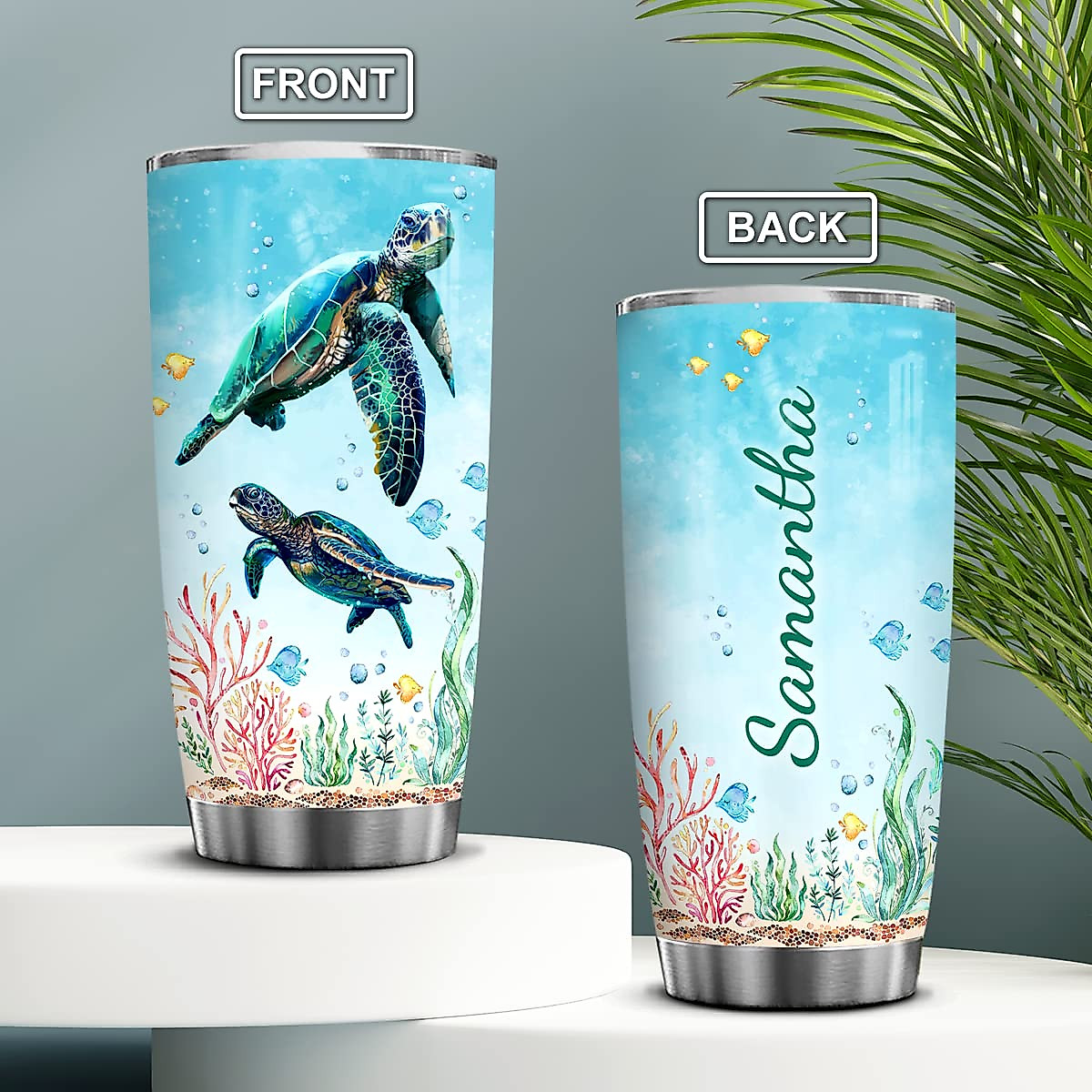 Wassmin Sea Turtle Gifts for Women Personalized Sea Turtle Tumbler Stainless Steel 20oz 30oz Coffee Travel Cup Custom Gifts for Woman Girls Friend Spirit Animal Lovers Birthday Christmas
