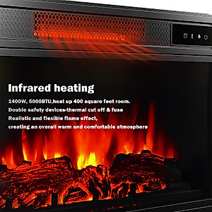 VANSTON Recessed Electric Fireplace 26'', Electric Fireplace Insert with Timer and Child Lock, Electric Fireplace with Remote and Storage of Wooden Decorations, Black,25 63/64 Inches