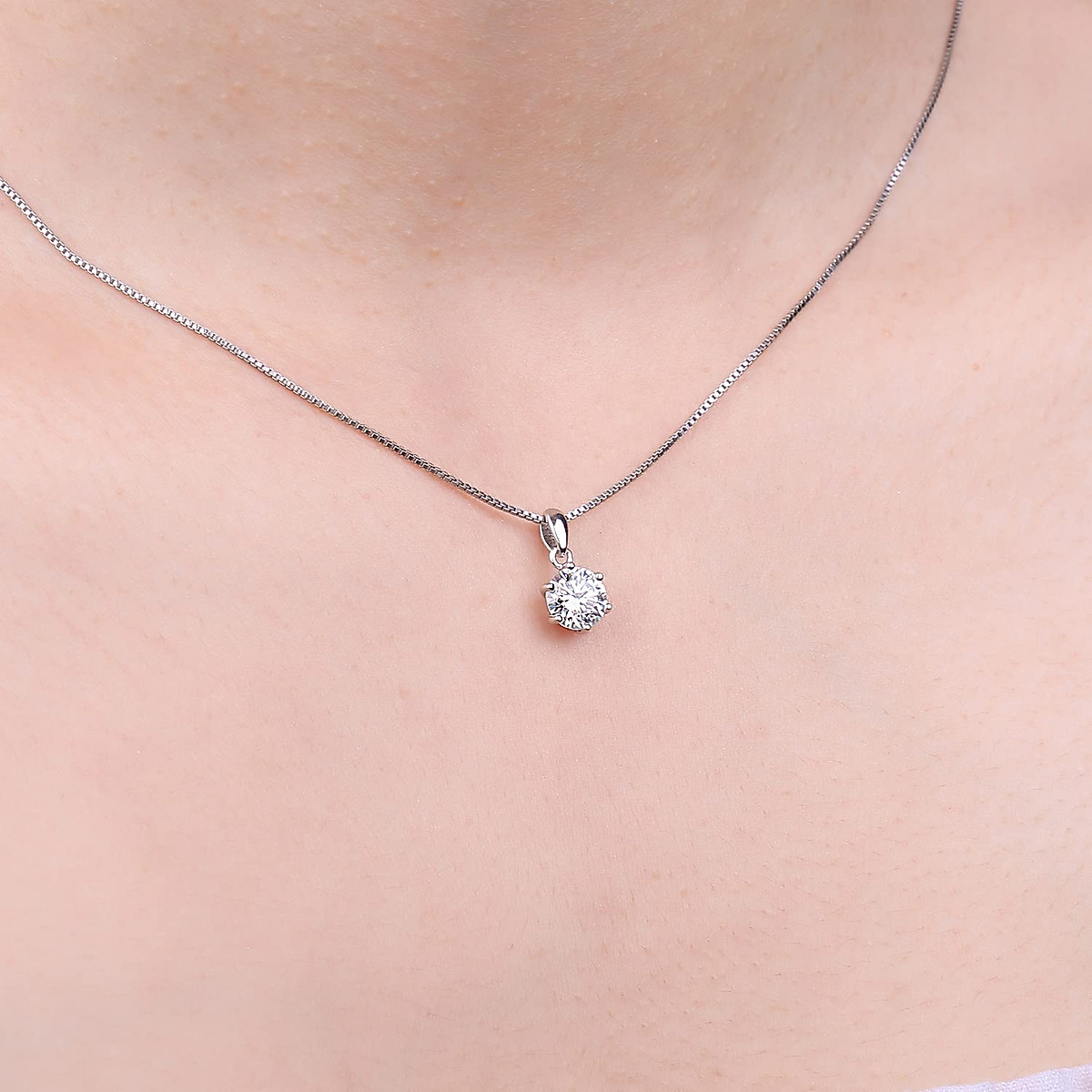 JewelryPalace Round 8mm 2ct Moissanite Solitaire Pendant Necklace for Women, Classic Simulated Diamond 925 Sterling Silver 14k White Gold Plated Necklaces for Her VVS D-F, 18 Inch Box chain