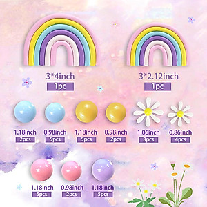 35 PCS Groovy Cake Toppers Boho Cake Topper Hippie Party Decorations with Flower Rainbow Balls for Girl Birthday Party Boho Groovy Party Supplies (Style 2)