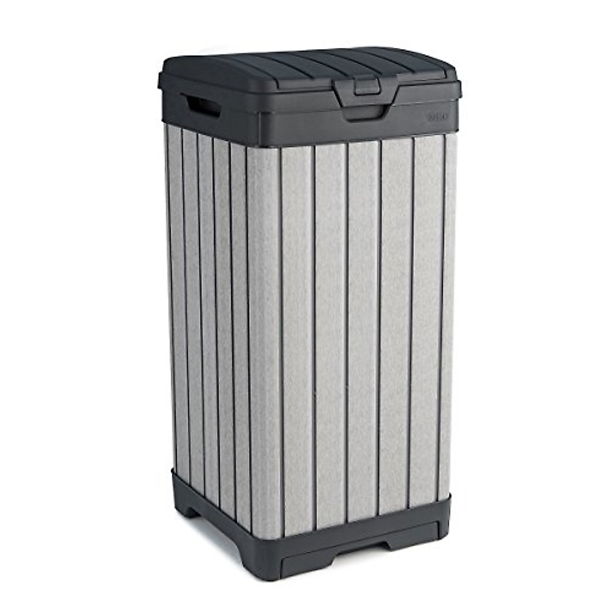 Keter Rockford Resin 38 Gallon Trash Can with Lid and Drip Tray for Easy Cleaning-Perfect for Patios, Kitchens, and Outdoor Entertaining, Grey